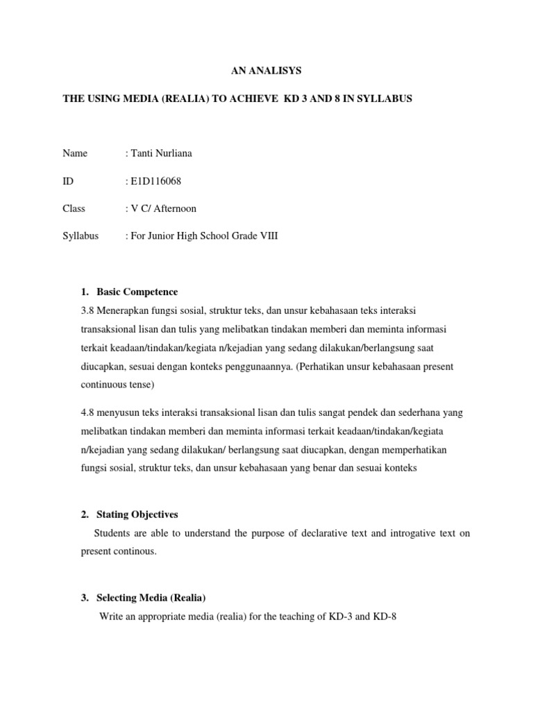 Using Visual Aids and Role Playing to Teach Present Continuous Tense in ...
