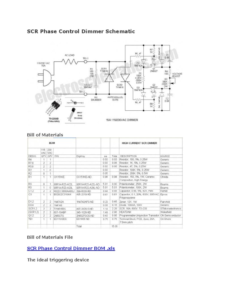 SCR Phase Control Dimmer Schematic | PDF | Capacitor | Electrical Network