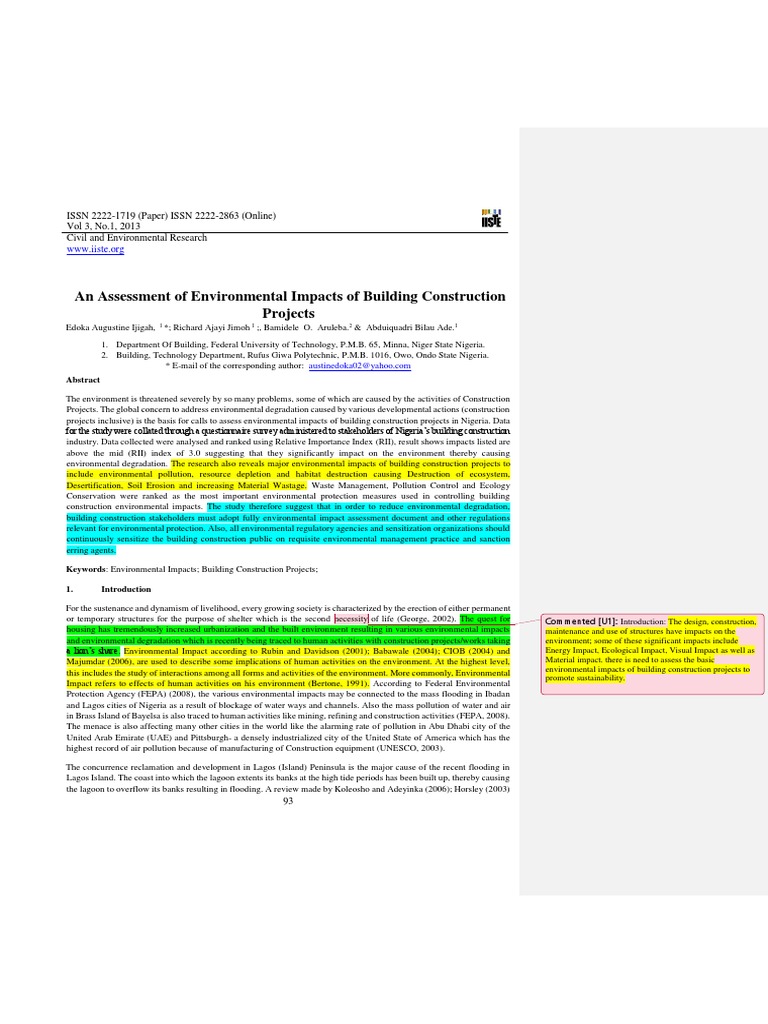 An Assessment of Environmental Impacts of Building Construction ...