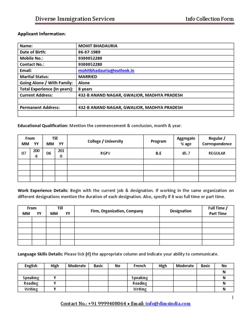 Info Collection Form | PDF | Social Institutions | Social Science