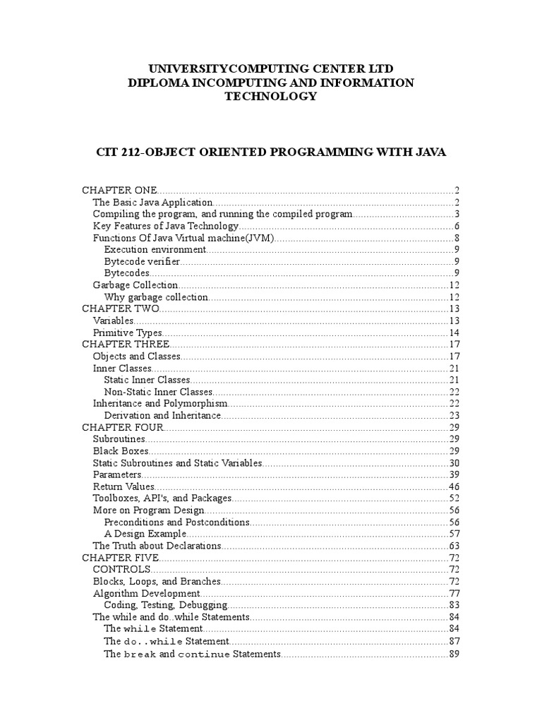 Cit 212 Object Oriented Programming With Java Pdf Java Virtual Machine Java Server Pages 