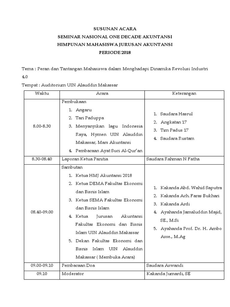Rundown Acara Seminar Nasional One Decade Akuntansi-1 | PDF