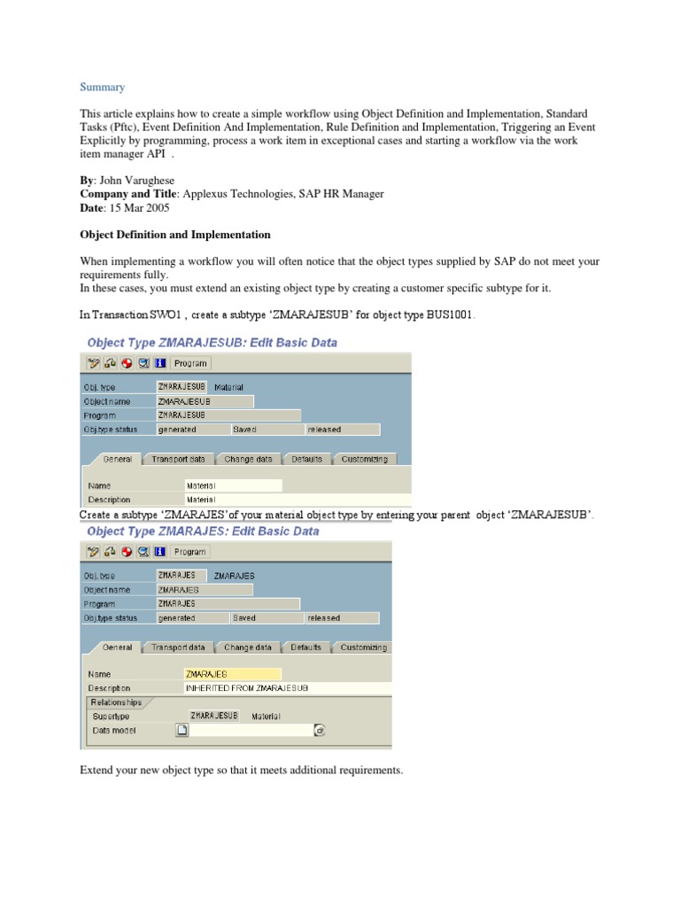 Sap Workflow Tutorial Pdf Parameter Computer Programming Subroutine