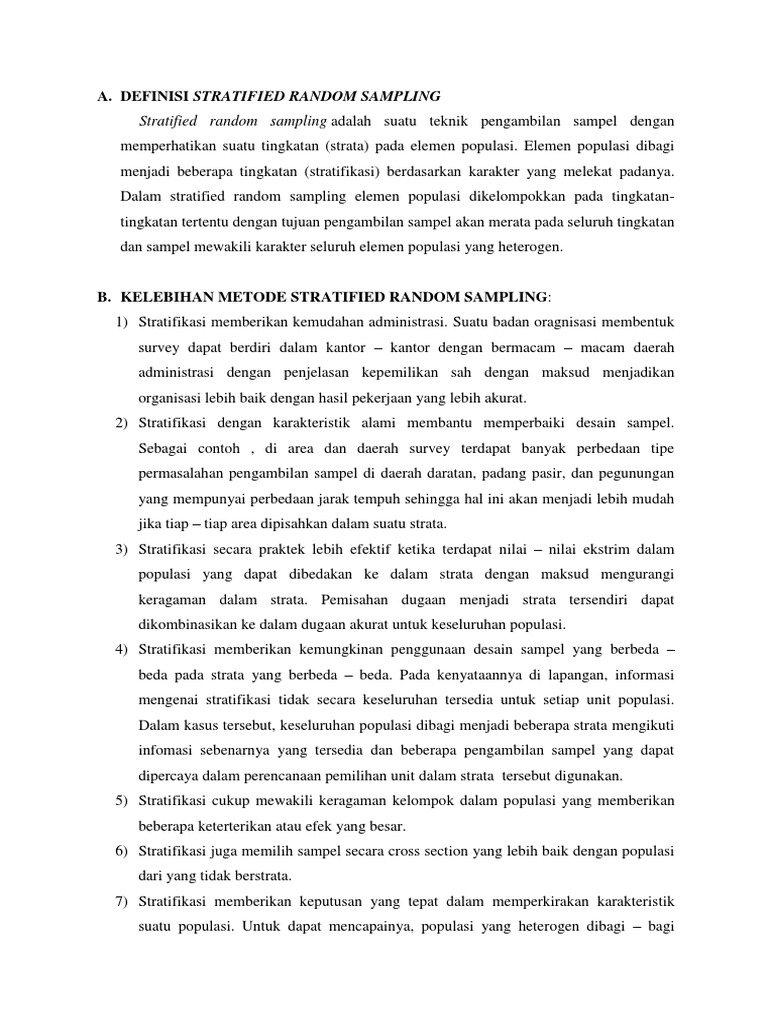 Definisi Stratified Random Sampling | PDF