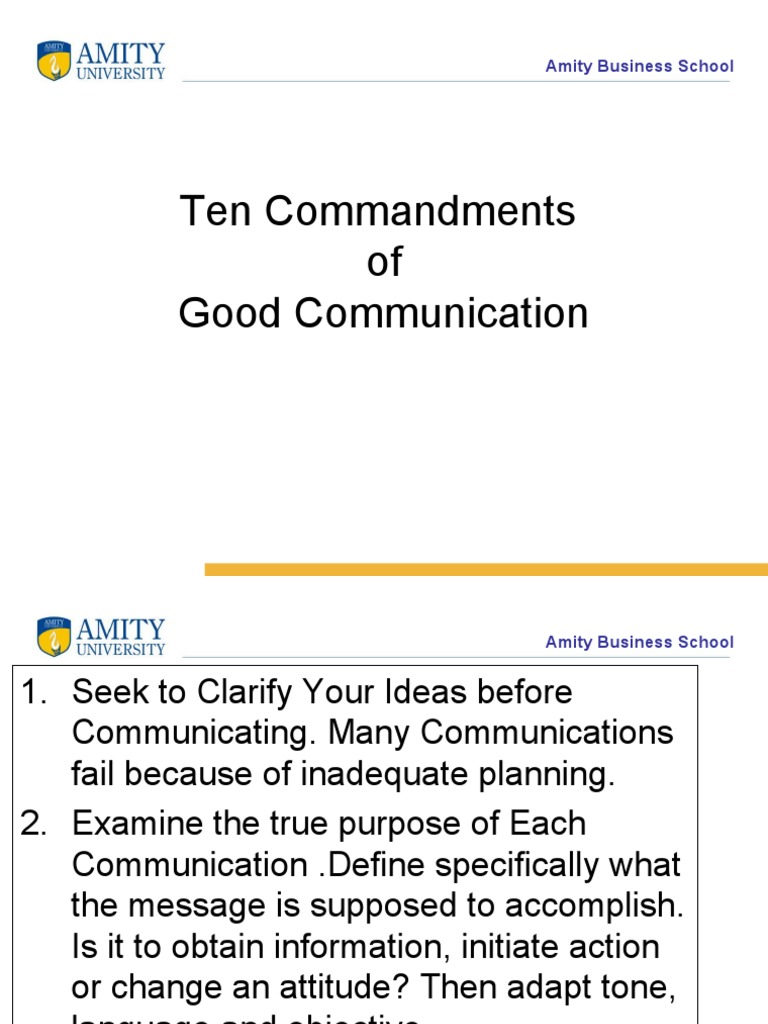 Ten Commandments of Good Communication: Amity Business School | PDF