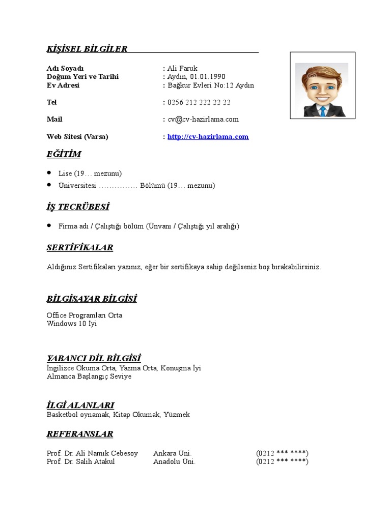 Hazir CV Ornekleri Resimli Ornek CV Indir CV Hazirlama Com Word CV Dosyasi | PDF