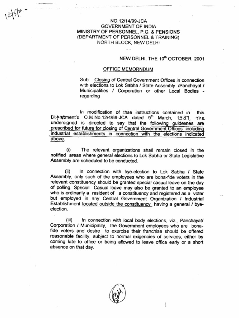 Election Leave Circular | PDF | Government Of India | Social Institutions