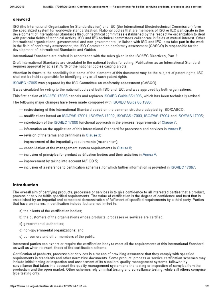 ISO/IEC 17065:2012 Certification Standards | PDF | International ...