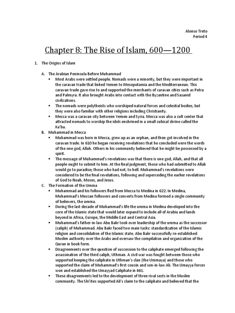 Chapter 8 Notes The Rise of Islam | PDF | Caliphate | Muhammad