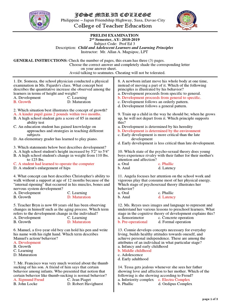 Prelim Profed 3 Key | PDF | Id | Thought