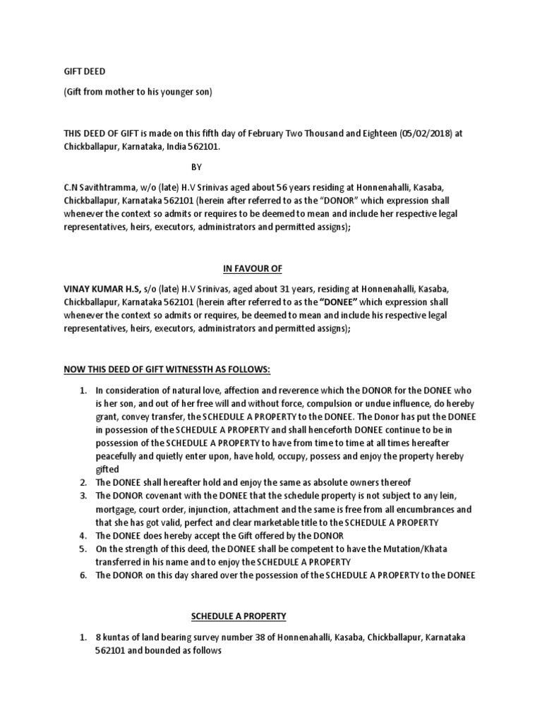 Gift Deed Format | PDF | Deed | Natural Resources Law