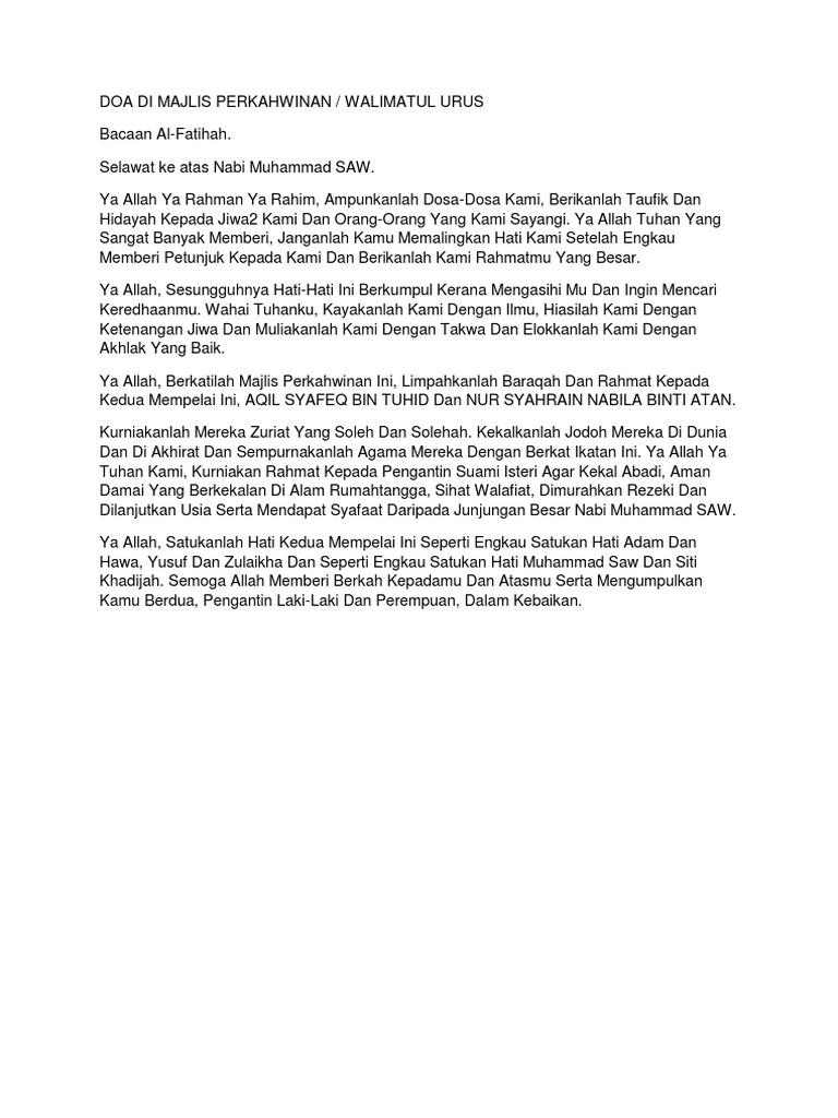 Doa Di Majlis Perkahwinan | PDF