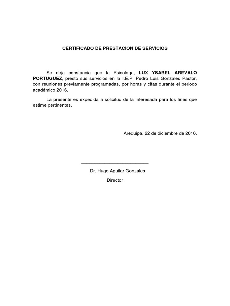 Certificado prestación servicios psicóloga 2016-2018 | PDF