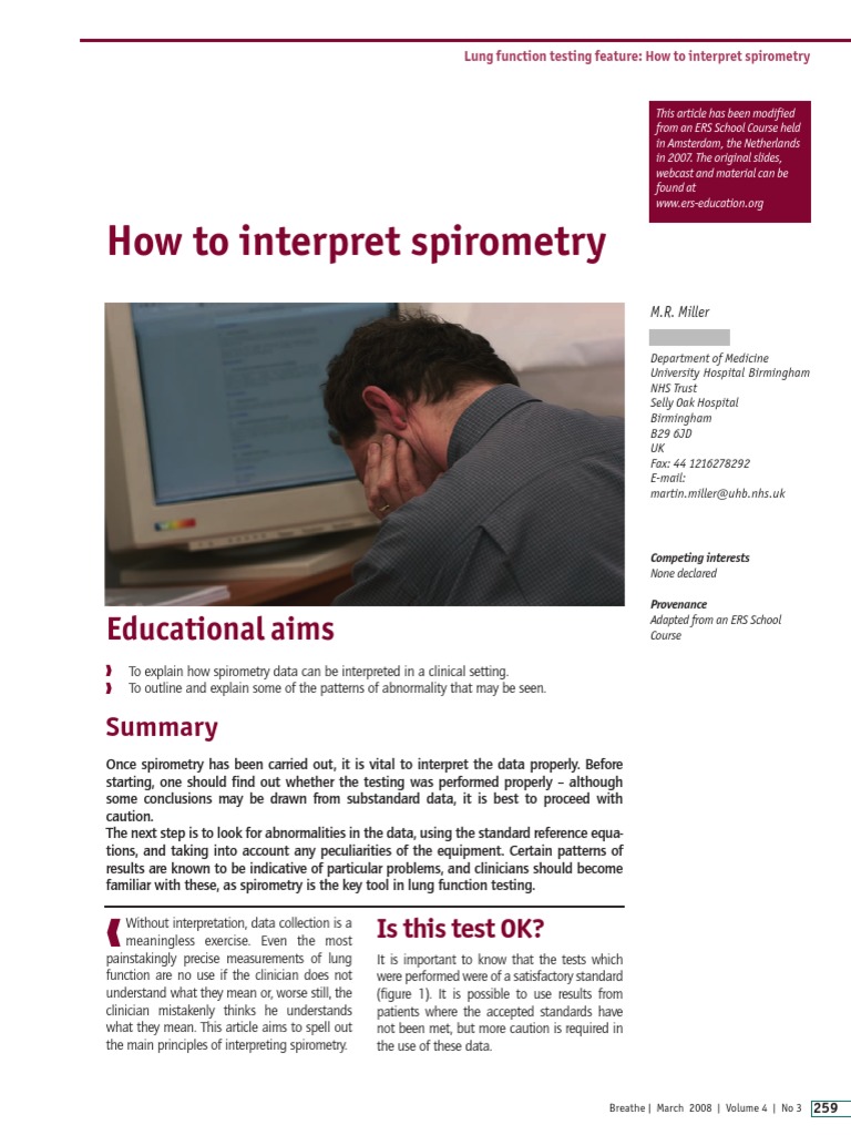 How To Interpret Spirometry: Educational Aims | PDF | Respiratory ...