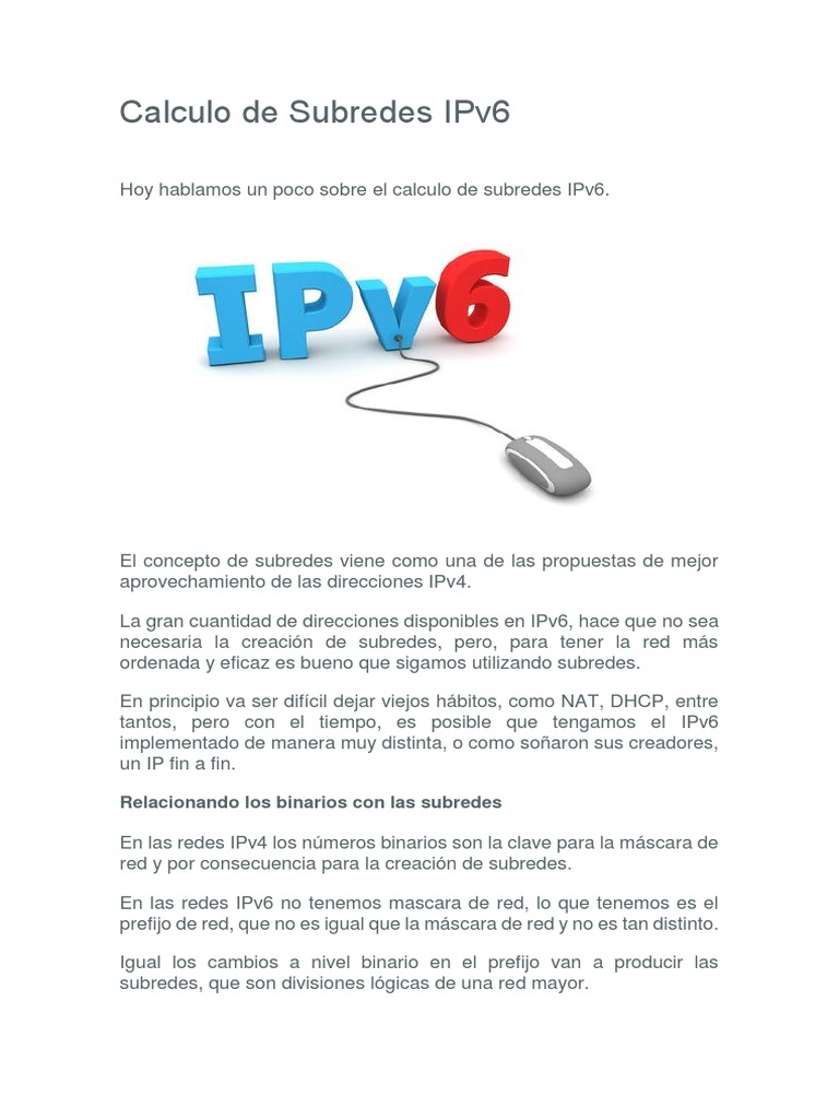 Calculo de Subredes IPv6 | PDF | Yo Pv6 | Protocolos de internet