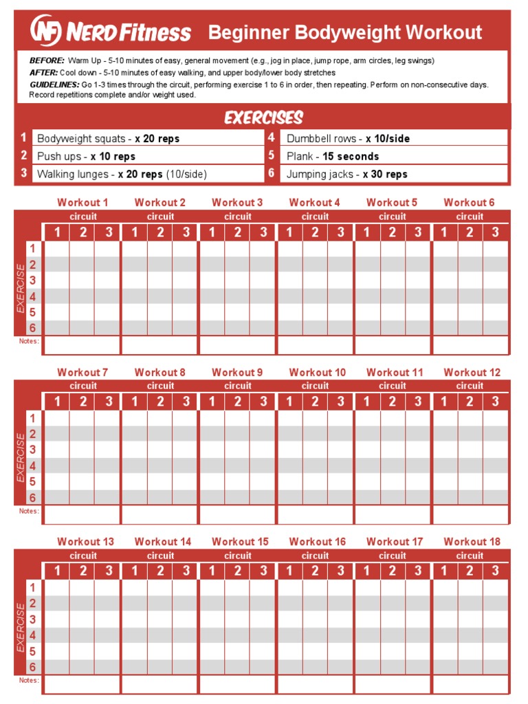 Beginner Body Weight Workout PDF | PDF | Athletic Sports | Determinants ...