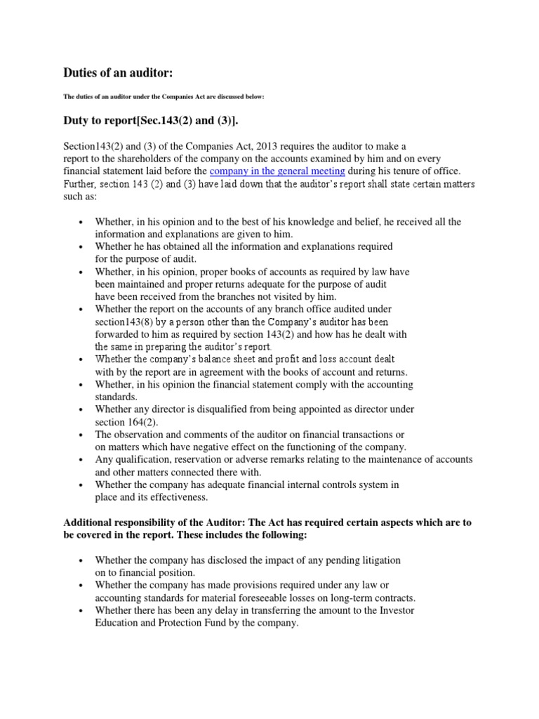 Duties of An Auditor | PDF | Auditor's Report | Financial Audit