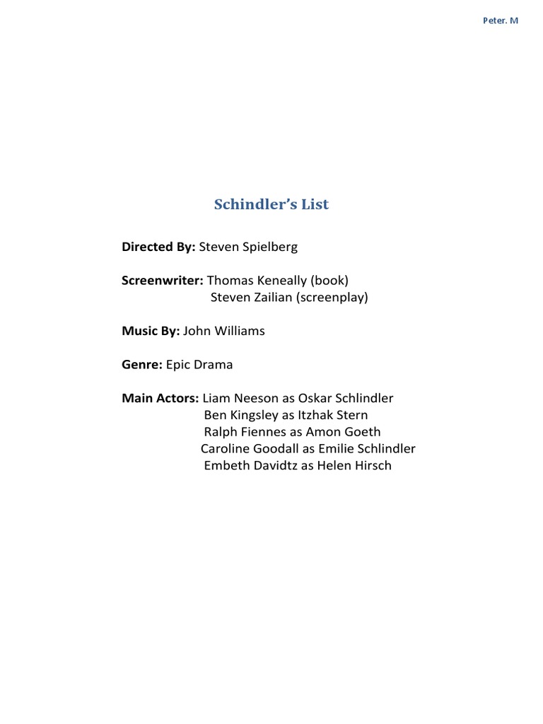 Schindler's List Film Review | PDF | The Holocaust