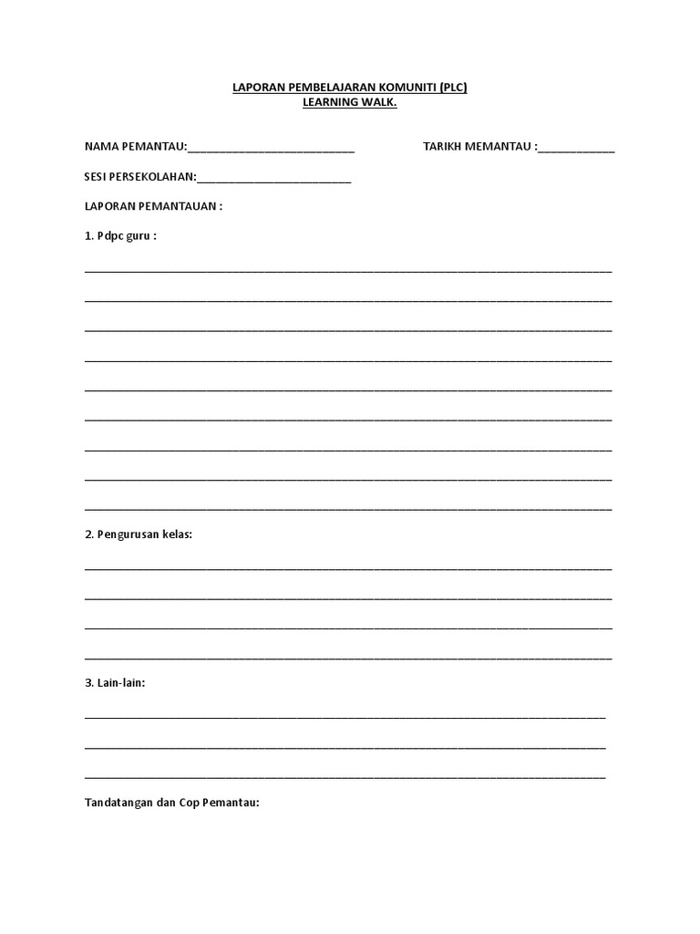 Borang Pemantauan Learning Walk | PDF