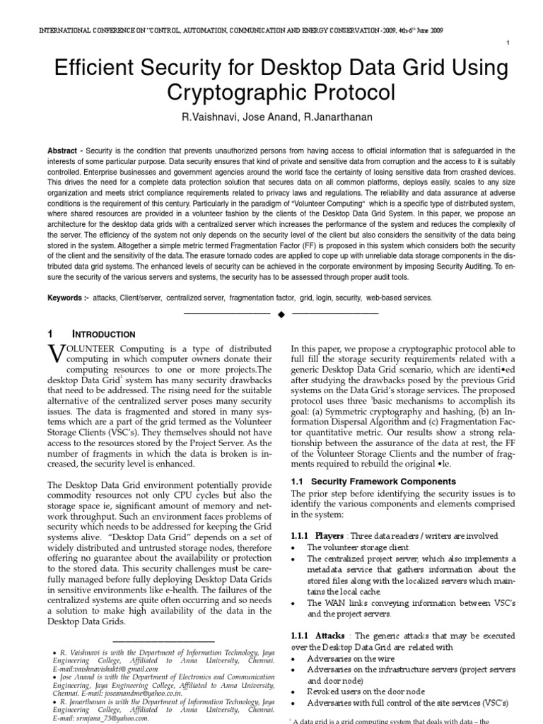 Efficient Security For Desktop Data Grid Using Cryptographic Protocol | PDF | Grid Computing ...