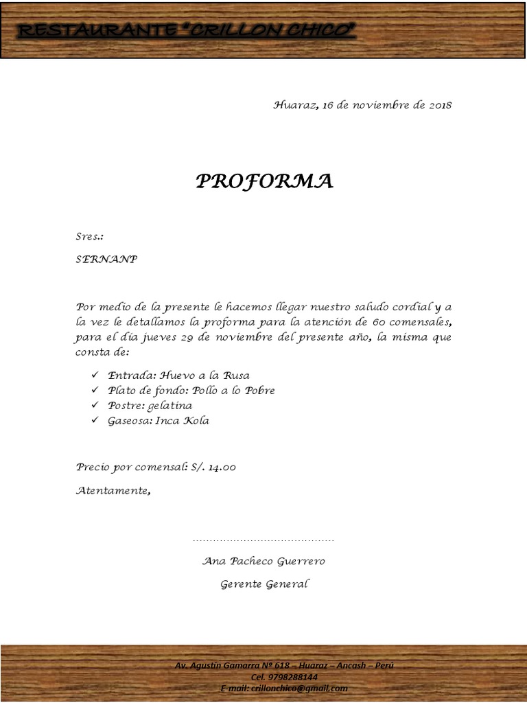 Modelo de Proforma de Servicio Catering | PDF