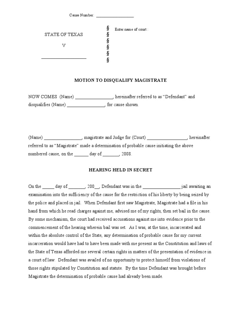Motion to Disqualify Magistrate in Texas | PDF