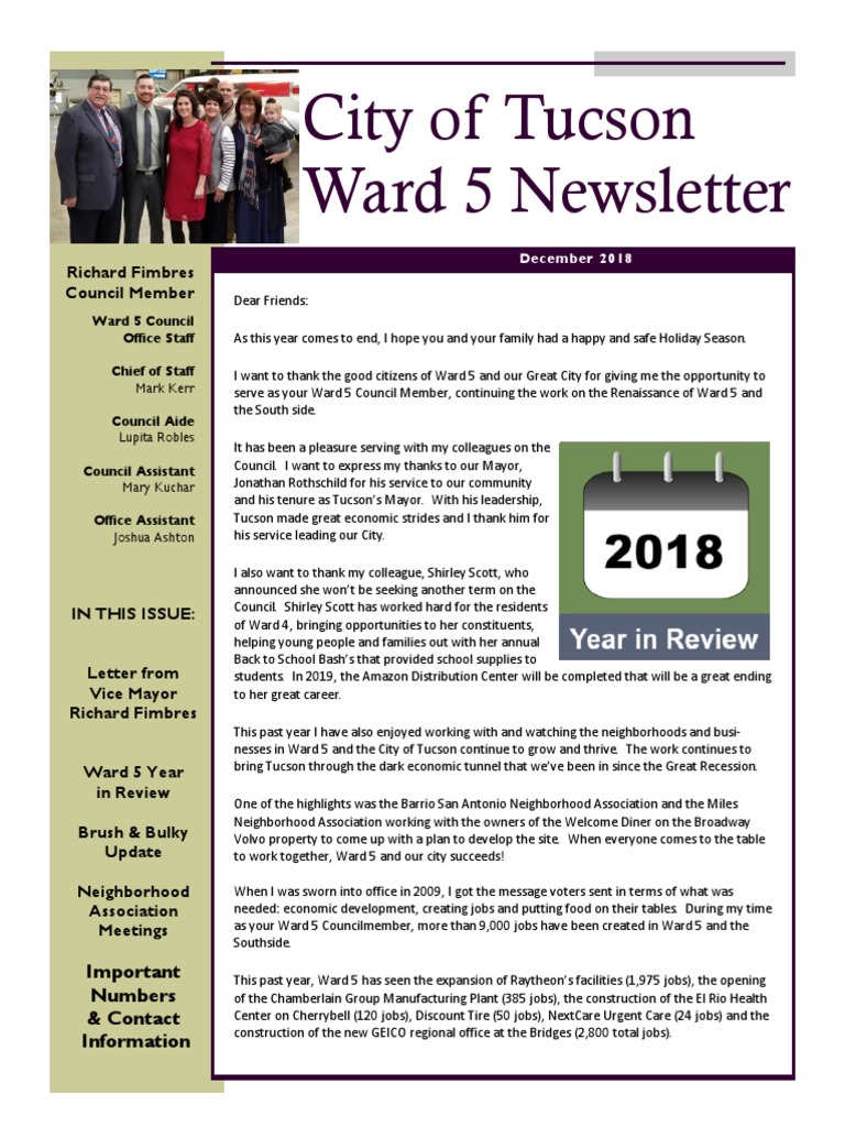 Tucson Vice Mayor Richard Fimbres' Ward 5 Newsletter - December 2018 ...
