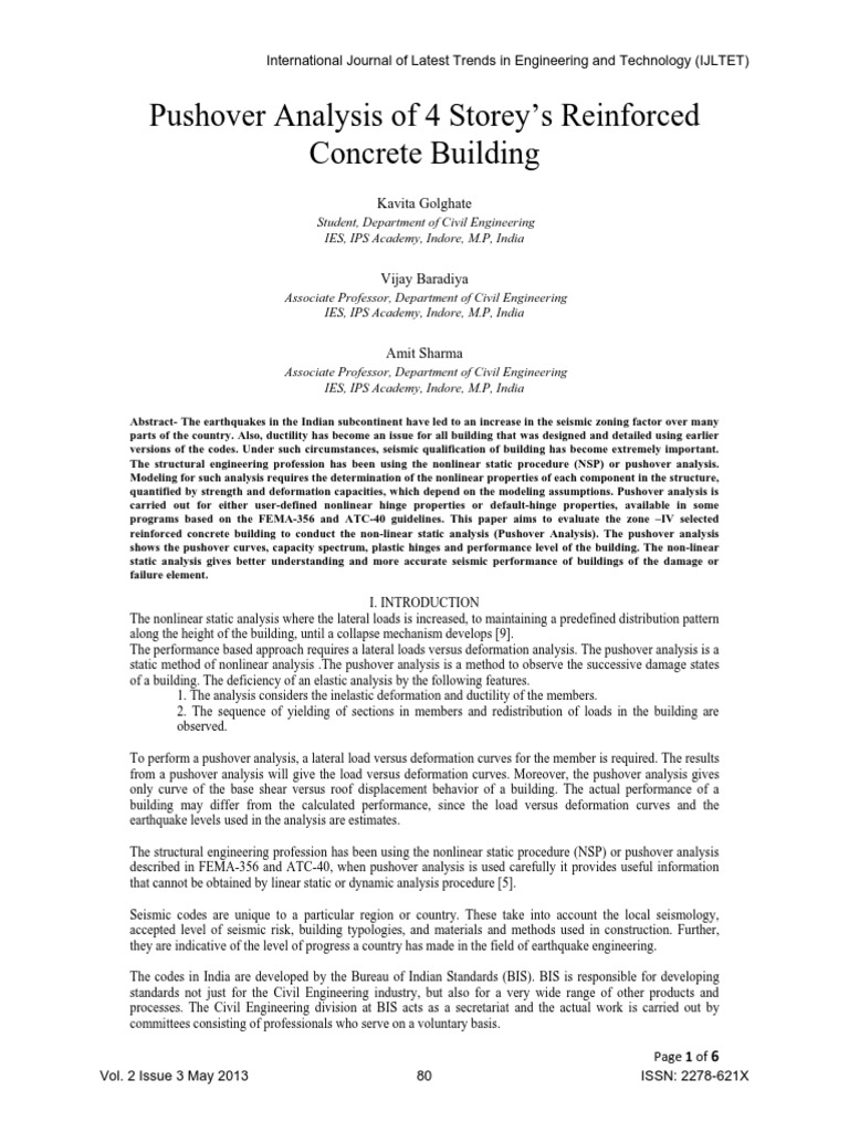 Pushover Analysis of 4 Storey's Reinforced Concrete Building | PDF | Deformation (Engineering ...