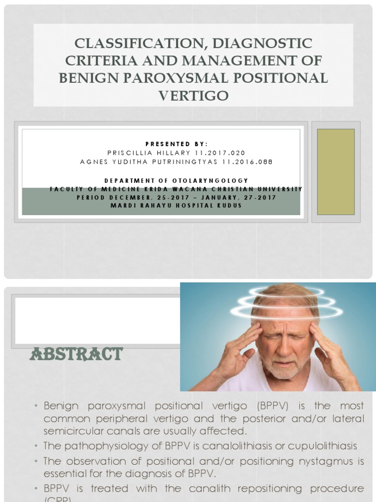 Classification, Diagnostic Criteria and Management of Benign Paroxysmal ...