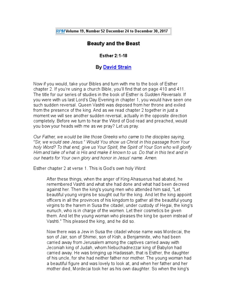 Beauty and The Beast: David Strain | PDF | Book Of Esther | Babylonian ...