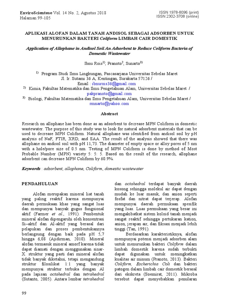 Aplikasi Alofan untuk Menurunkan Coliform | PDF