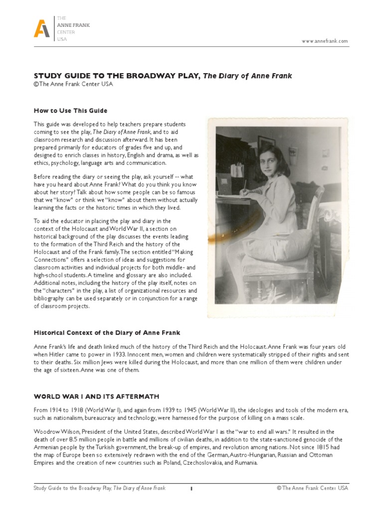 AFC Study Guide BroadwayPlay Diary of AnneFrank | PDF | Anne Frank ...