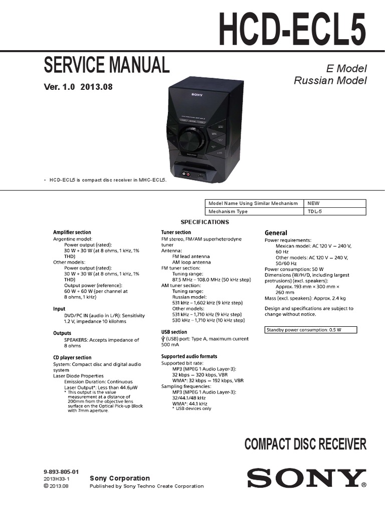 Sony Hcd-Ecl5 Ver1.0 SM PDF | PDF | Soldering | Electrical Connector