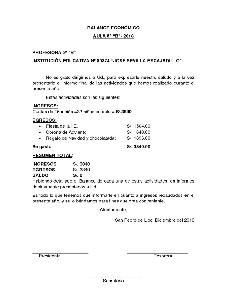 Balance Económico | PDF