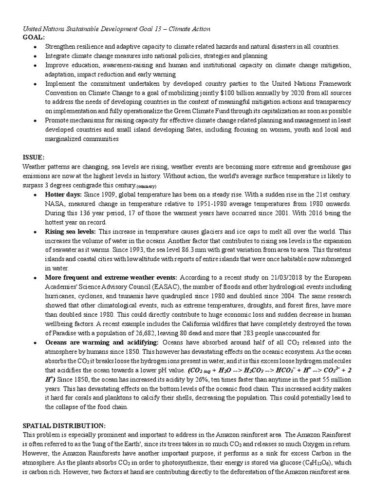 United Nations Sustainable Development Goal 13 - Climate Action | PDF ...