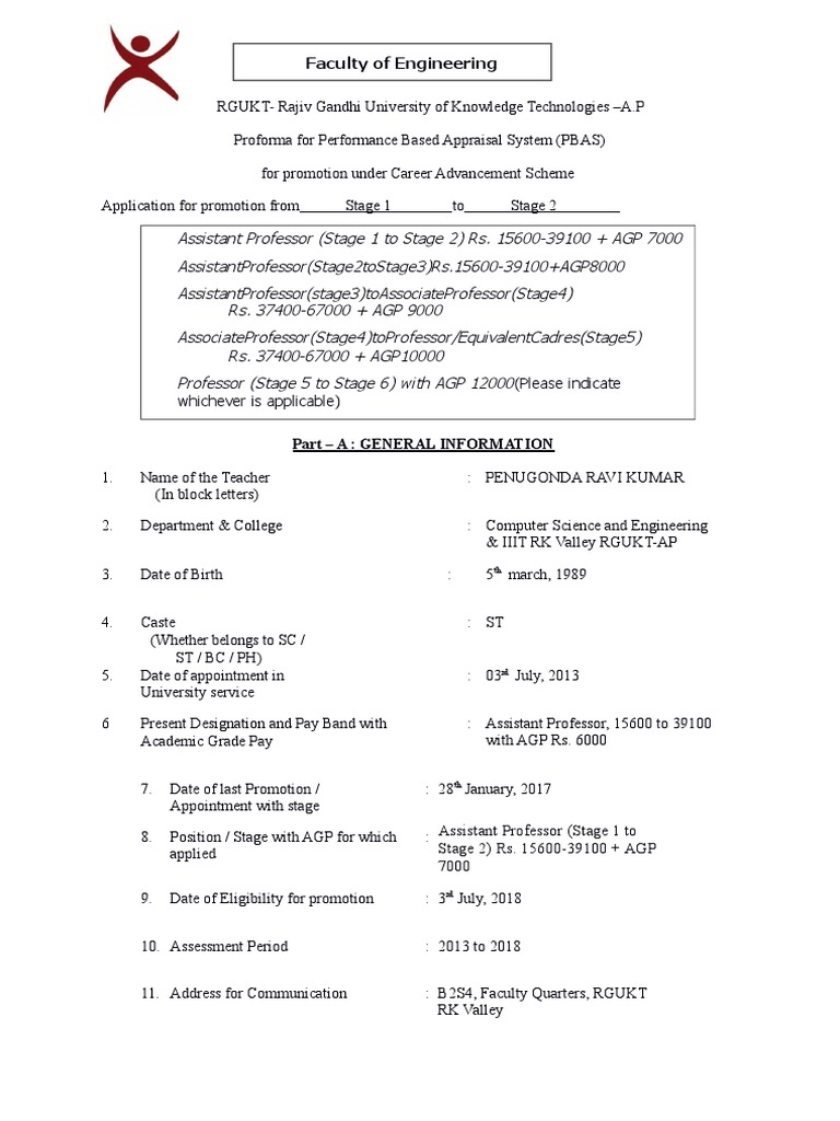 PBAS Application for D. Ravikumar | PDF | Doctor Of Philosophy ...