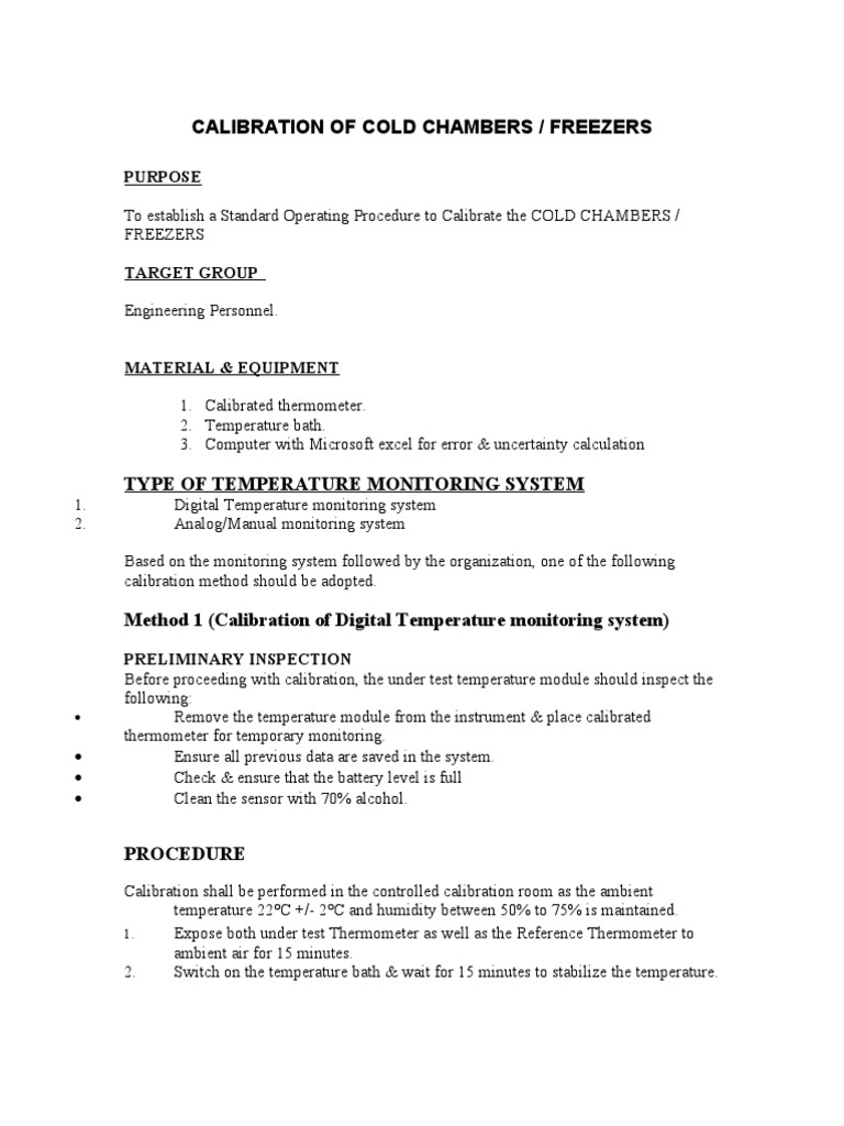 SOP CAL Refrigerator Freezer | Thermometer | Calibration