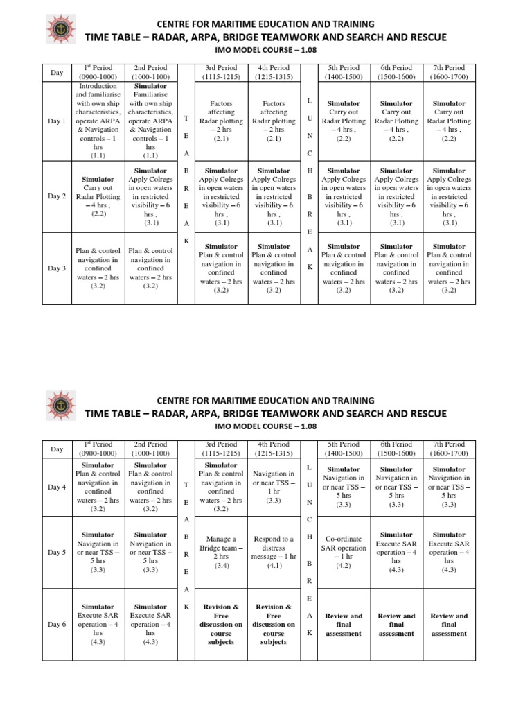Time Table IMO Model Course 1.08 | PDF | Human Resource Management ...