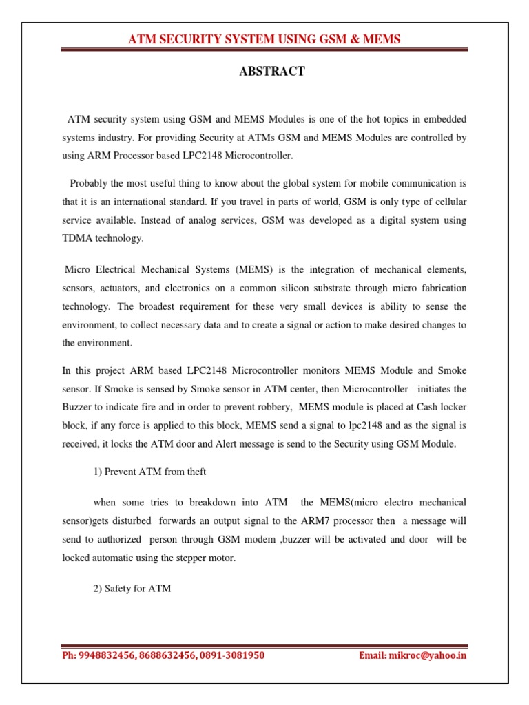 ATM Security with GSM & MEMS | PDF | Security Alarm | Automated Teller Machine