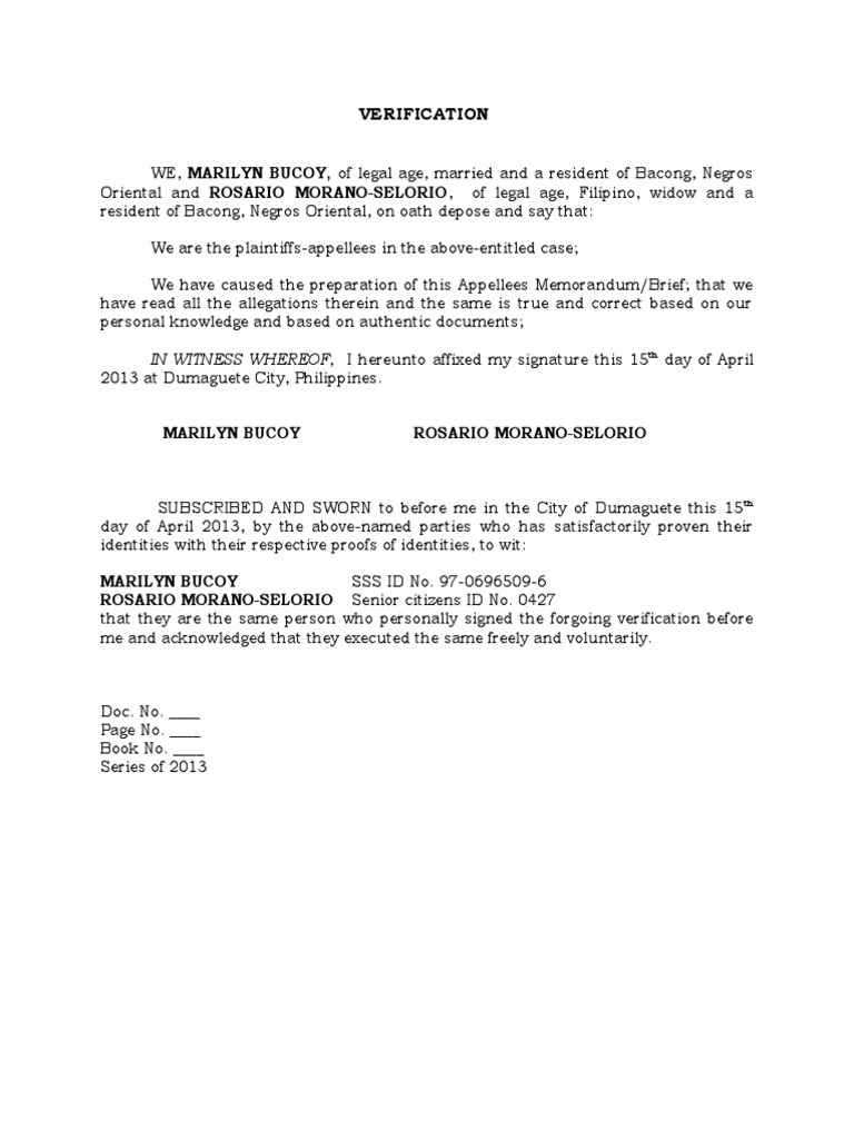 Verification: IN WITNESS WHEREOF, I Hereunto Affixed My Signature This ...