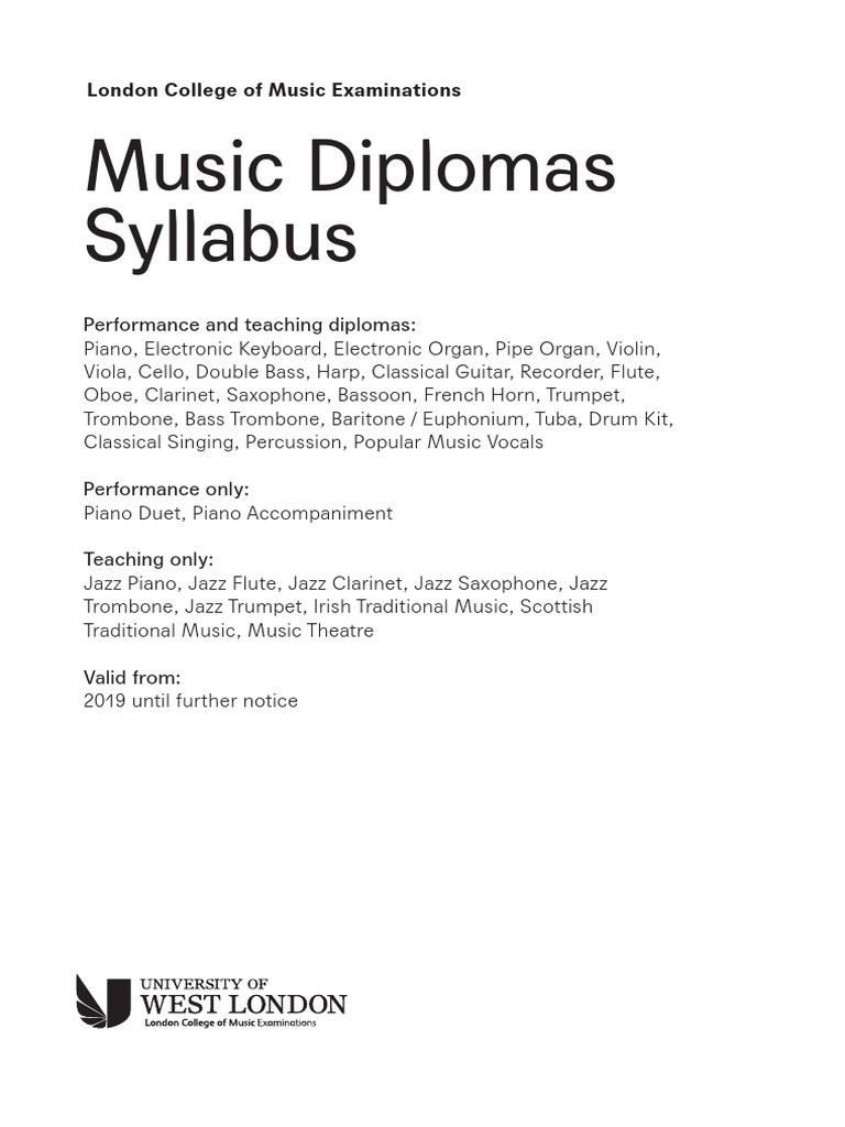 Music Diplomas Syllabus From 2019 PDF | Download Free PDF | Test ...