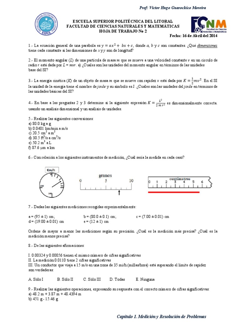 Hoja de Trabajo 2 | PDF | Volumen | Densidad