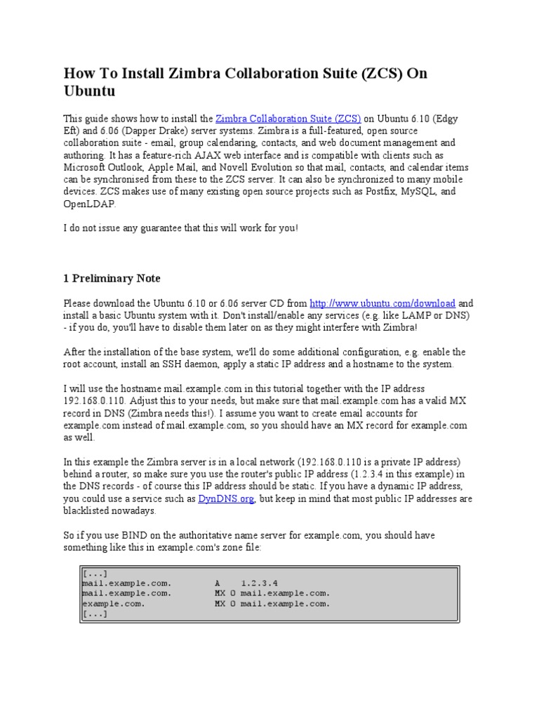How To Install Zimbra Collaboration Suite | PDF | Port (Computer Networking) | Domain Name System