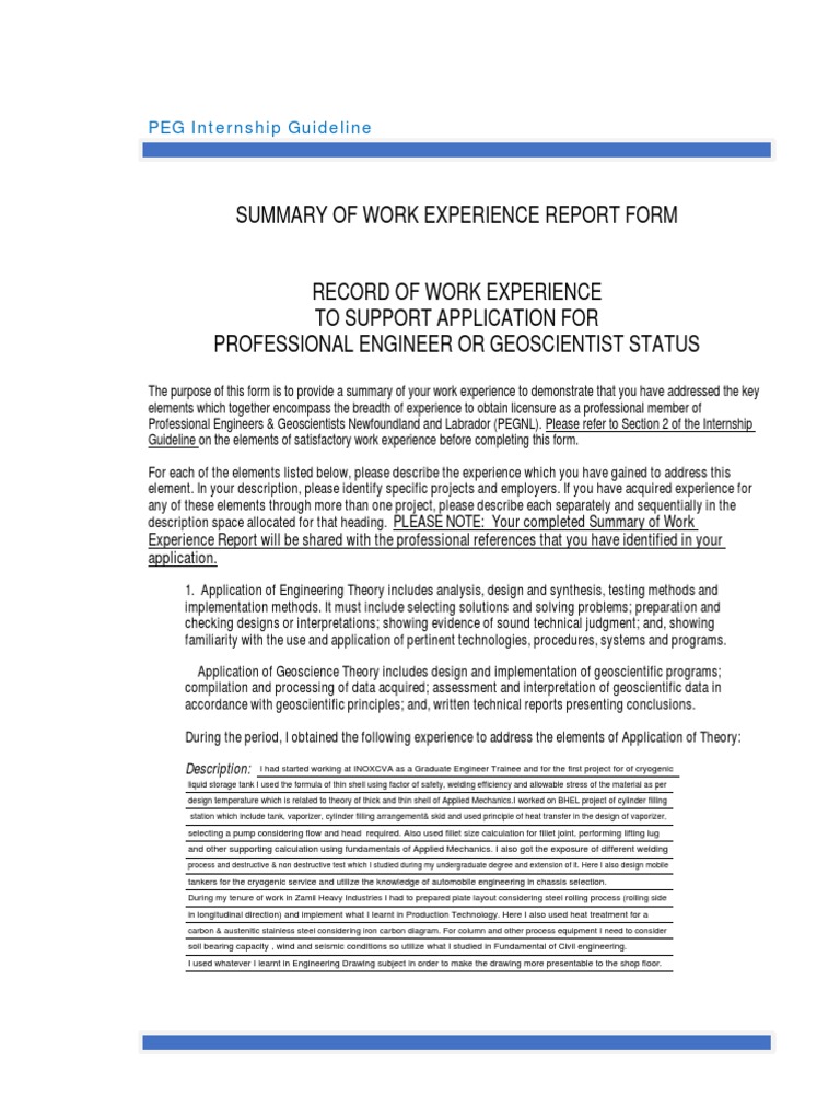 Summary of Work Experience Report Form 2 1.. | PDF | Engineering | Welding