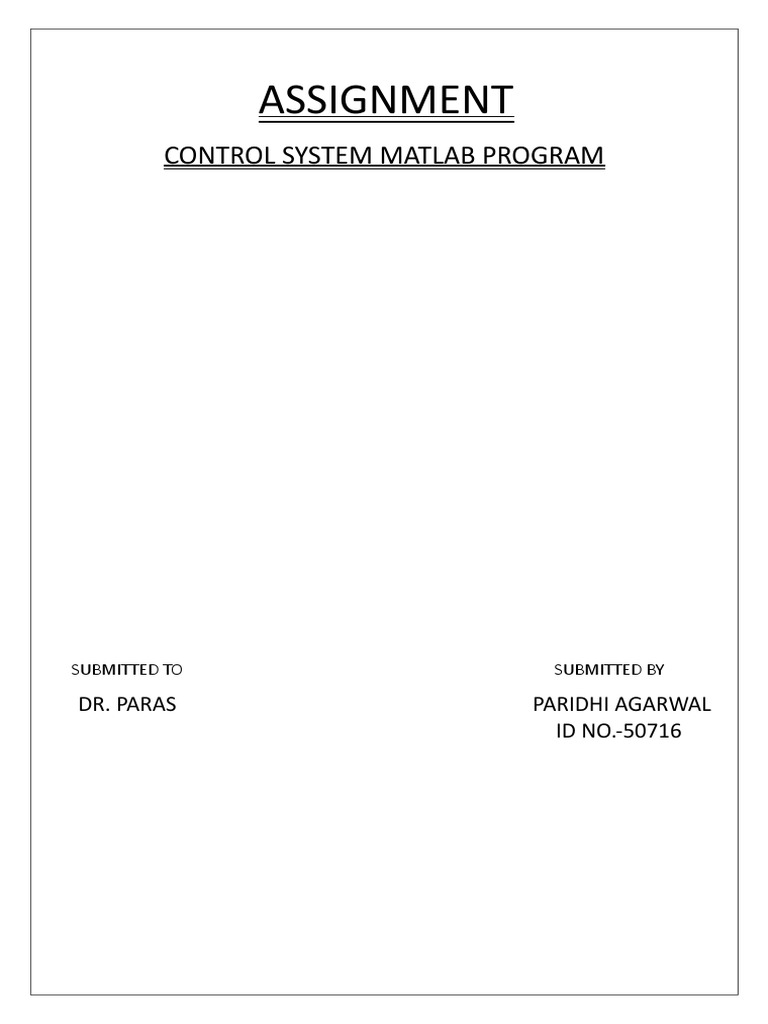 Assignment: Control System Matlab Program | PDF