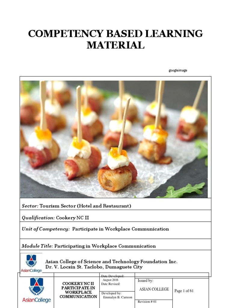 CBLM in Participate in Workplace Communi1 | PDF | Tableware | Communication