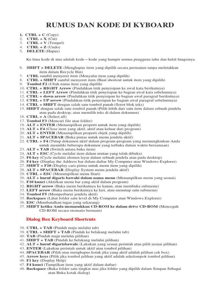Rumus Dan Kode Di Kyboard | PDF | Game & Aktivitas | Komputer