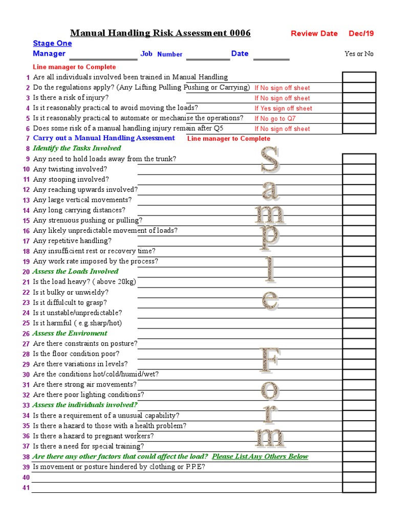 Manual Handling Risk Assessment Sample | PDF | Risk Assessment | Risk