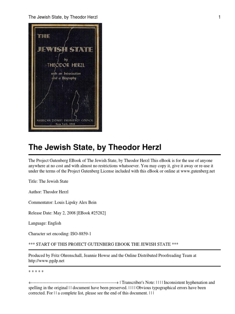 The Jewish State, by Theodor Herzl 1 | PDF | Zionism | Antisemitism