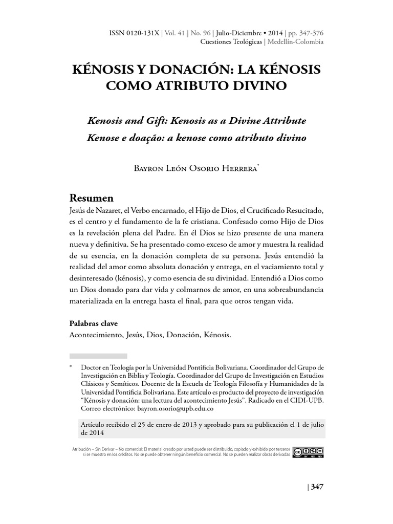 Kénosis: Donación y Atributo Divino | PDF | Jesús | Divinidad ...